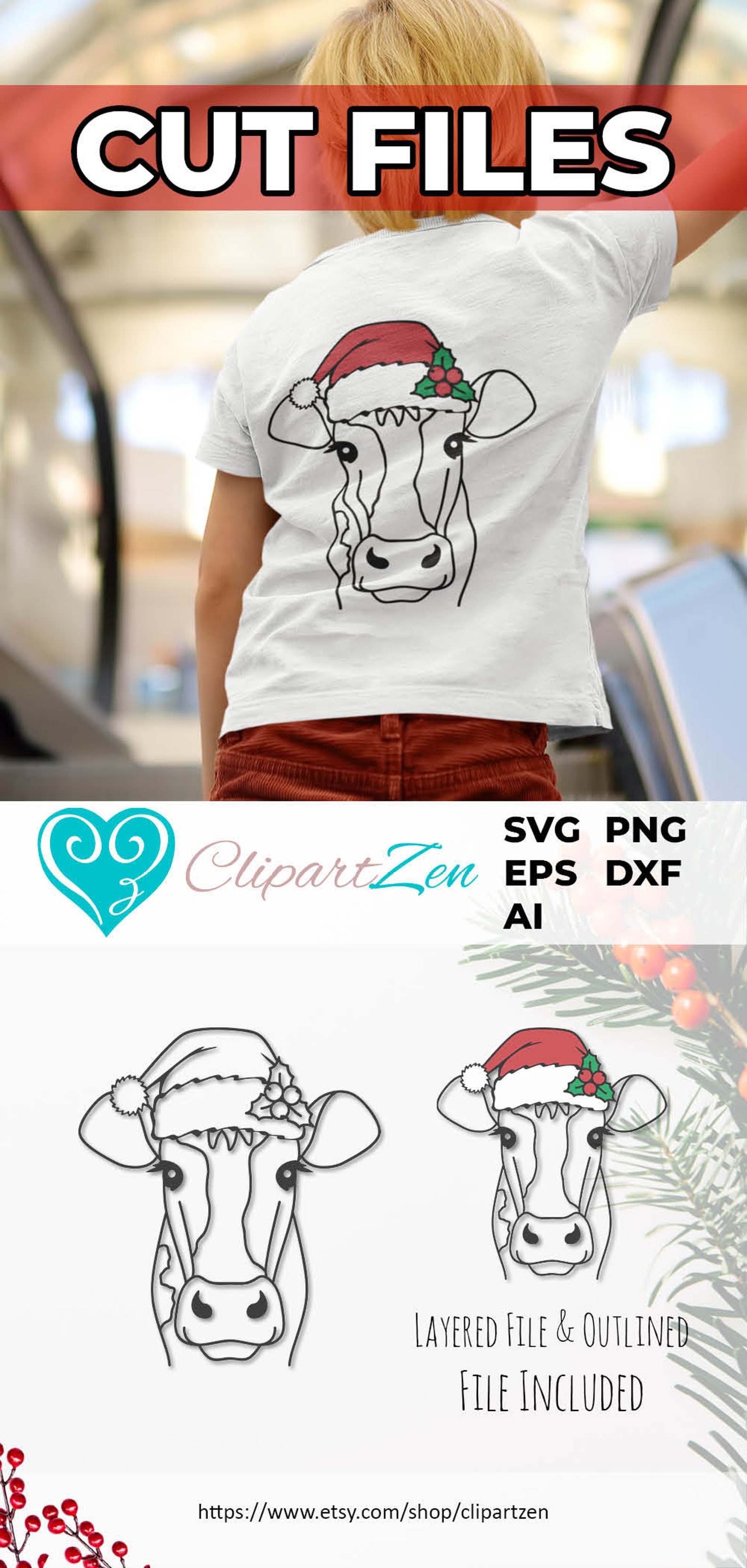 Christmas Cow Svg Santa Hat Svg Christmas Cow Face Svg - Etsy