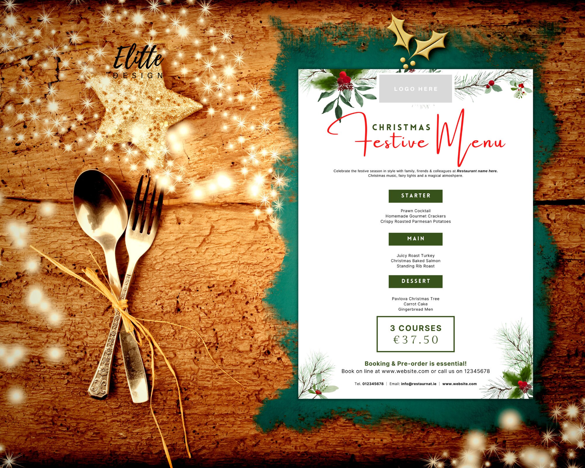 Christmas Menu Template Restaurant, Editable Restaurant Menu, Canva ...