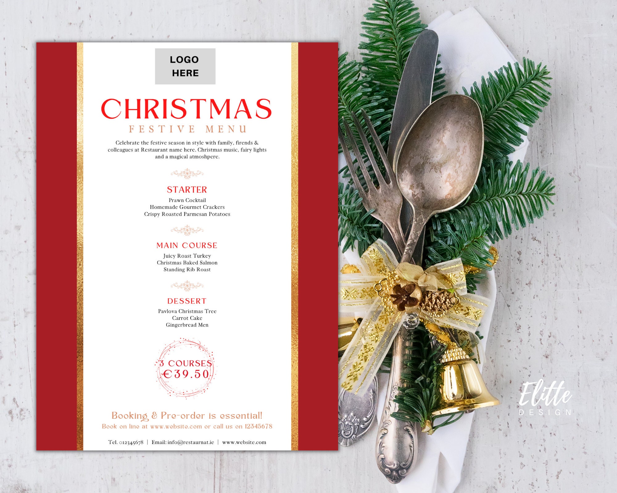 Editable Christmas Menu Template, Printable Festive Holiday Menu, Party ...
