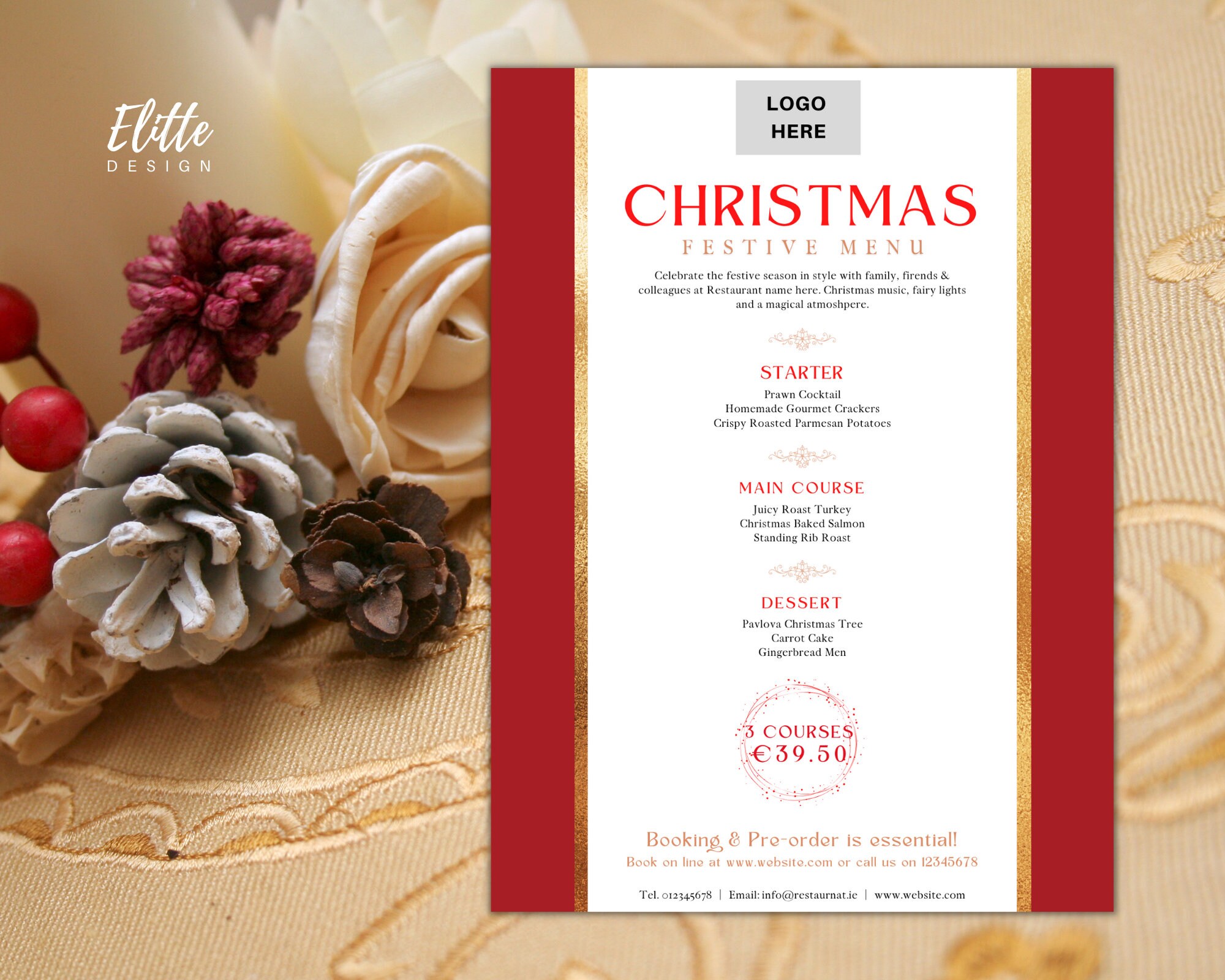 Editable Christmas Menu Template, Printable Festive Holiday Menu, Party ...