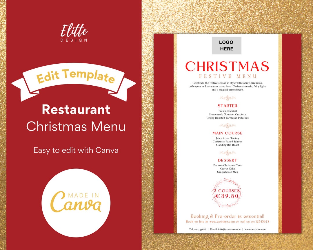 Editable Christmas Menu Template, Printable Festive Holiday Menu, Party ...