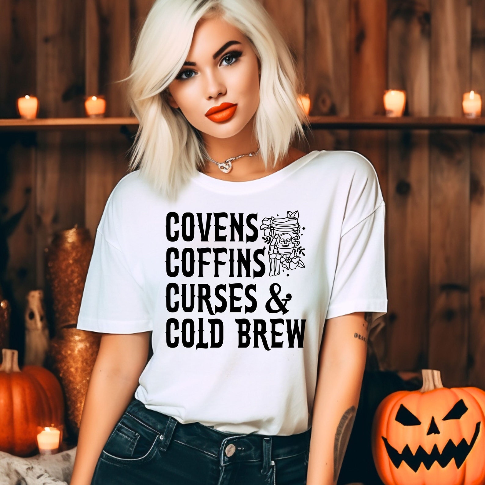 Covens Coffins Coffee Curses & Cold Brew SVG, Trendy Halloween Witchy ...