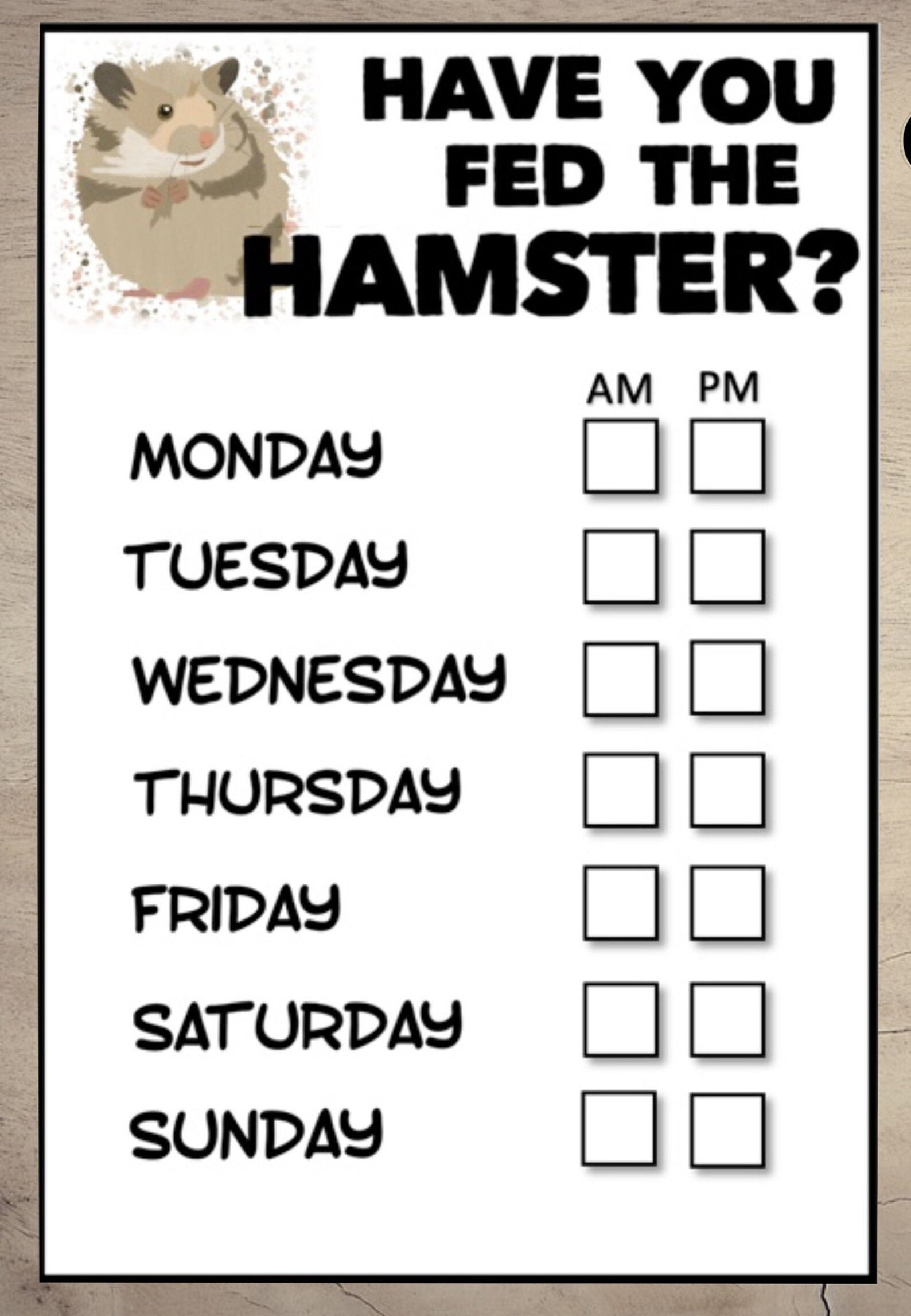 Hamster Feeding Reminder Schedule Fridge Magnet/flexible - Etsy UK