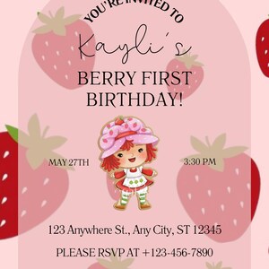 Strawberry Birthday Invitation Template, Editable Invite, Printable ...