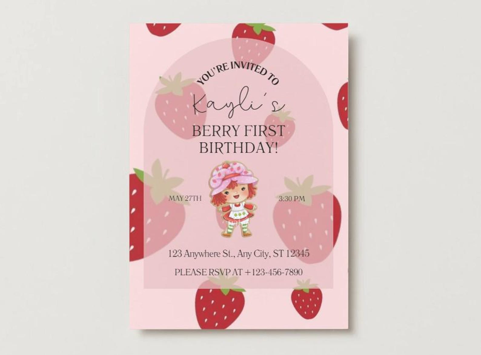 Strawberry Birthday Invitation Template, Editable Invite, Printable ...