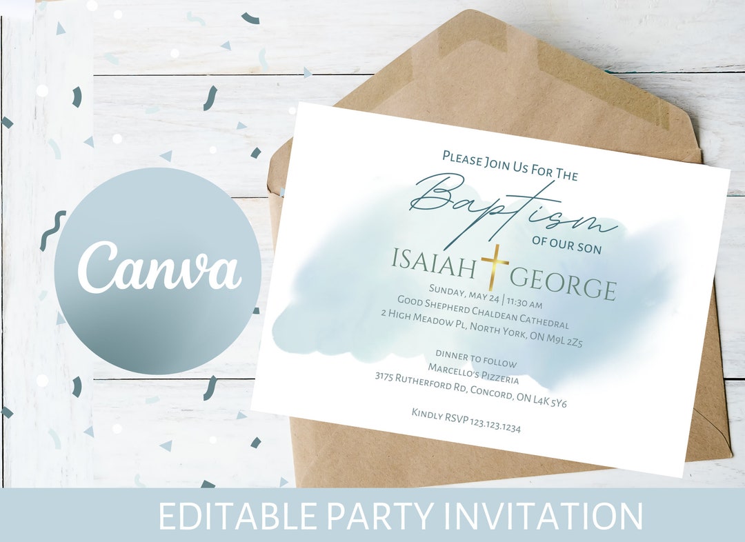 Baptism Blue Watercolor Printable Invitation | Digital Download ...