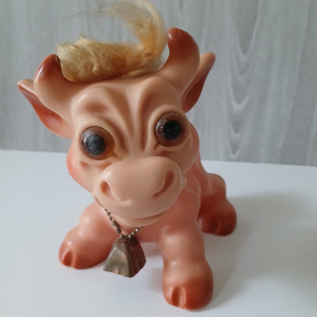 Rare Vintage COW Dam Troll With Bell Around Neck. Light Colored Hair ...