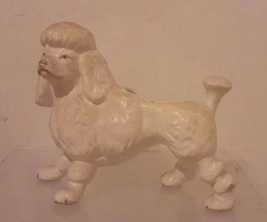 Vintage 50's Porcelain Ceramic Poodle Planter Creamy White Dog Figurine ...