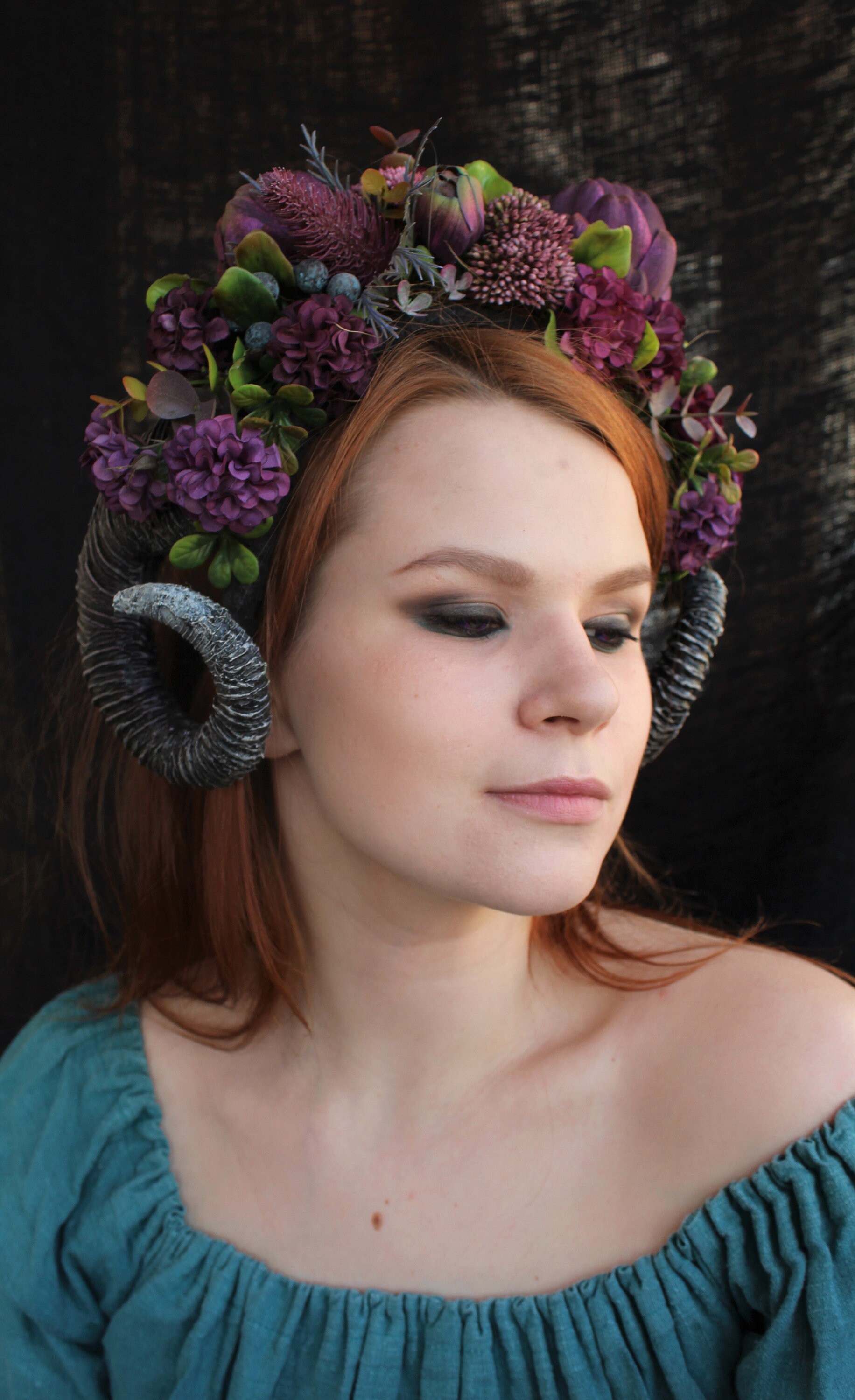 Fawn flower crown floral headpiece faun horns ram horn | Etsy