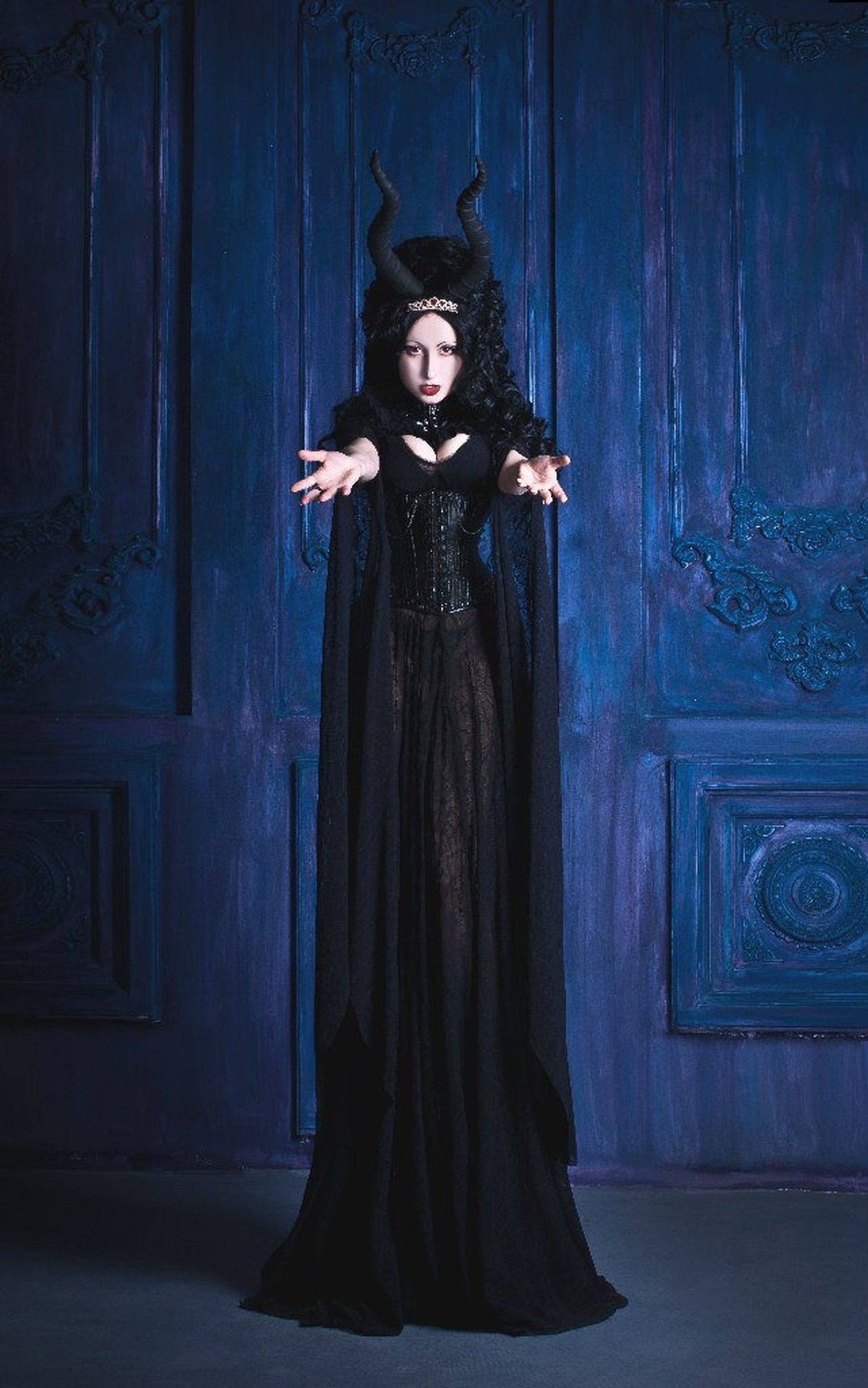 Demon lady costume gothic lace dress with velvet corset and | Etsy