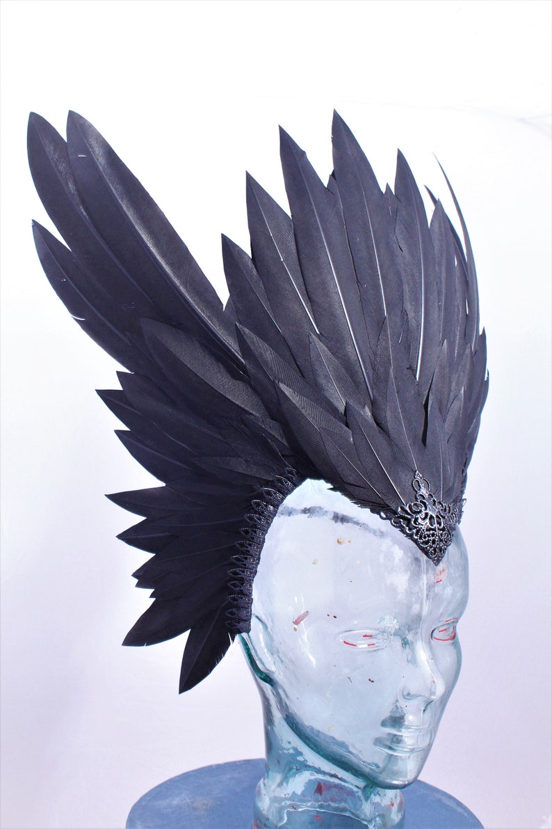 Black Angel Feather Headpiece Wings Headdress Valkyrie Style - Etsy UK