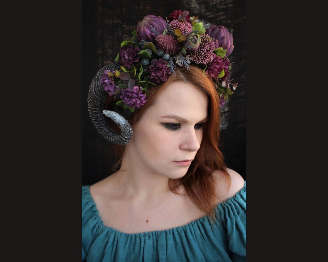 Fawn Flower Crown Floral Headpiece Faun Horns Ram Horn - Etsy