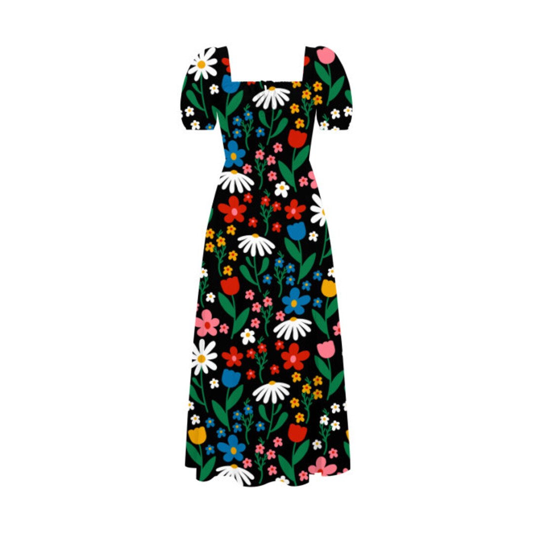 Ahh Sweet Night Garden All Over Print Square Neck Split Thigh Puff ...