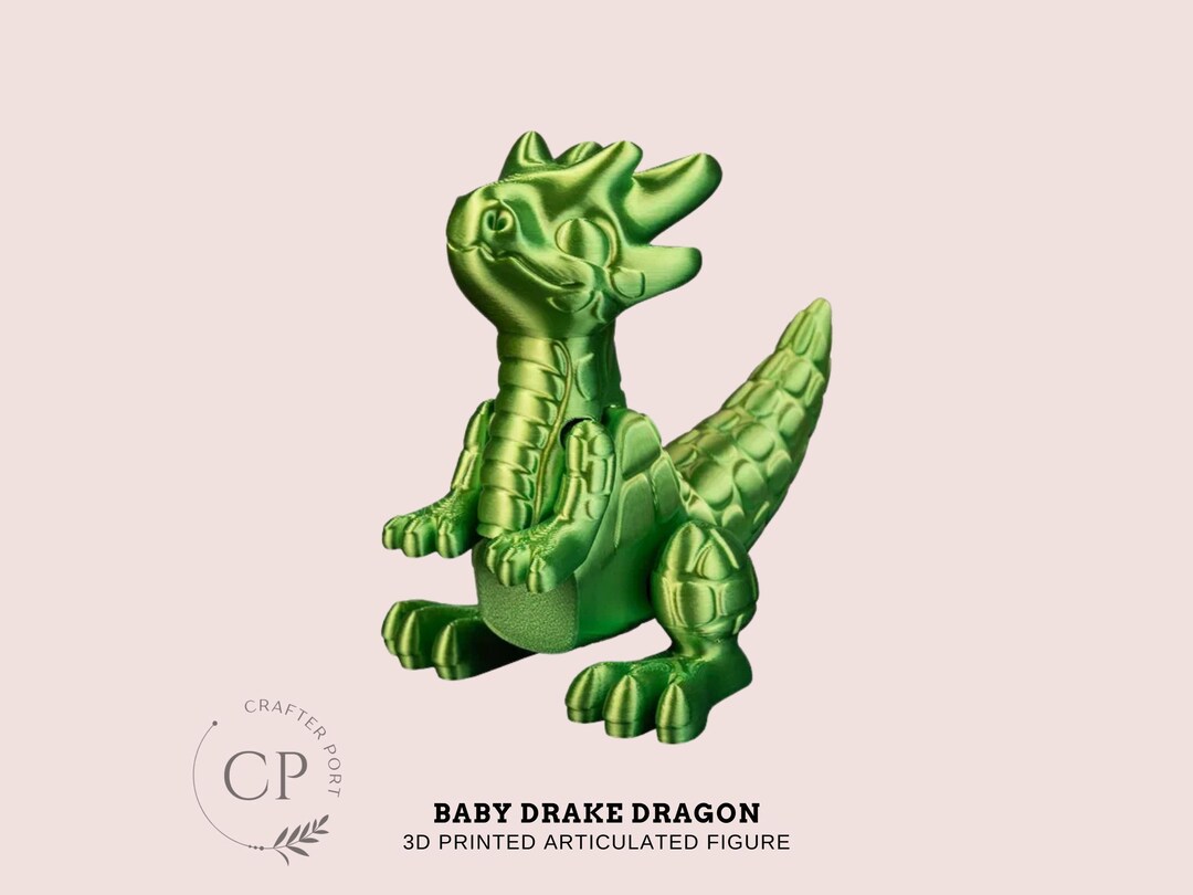 Baby Drake Dragon - 3D Printed Articulated Figurine Sculpture Toy Desk ...