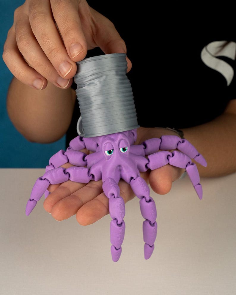 Octopus With Tin Can - 3D Printed Articulated Sea Animal Beach Marine ...