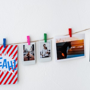 Fotoleine mit Wäscheklammern aus Holz, Fotoleiste, Bilderleiste ...