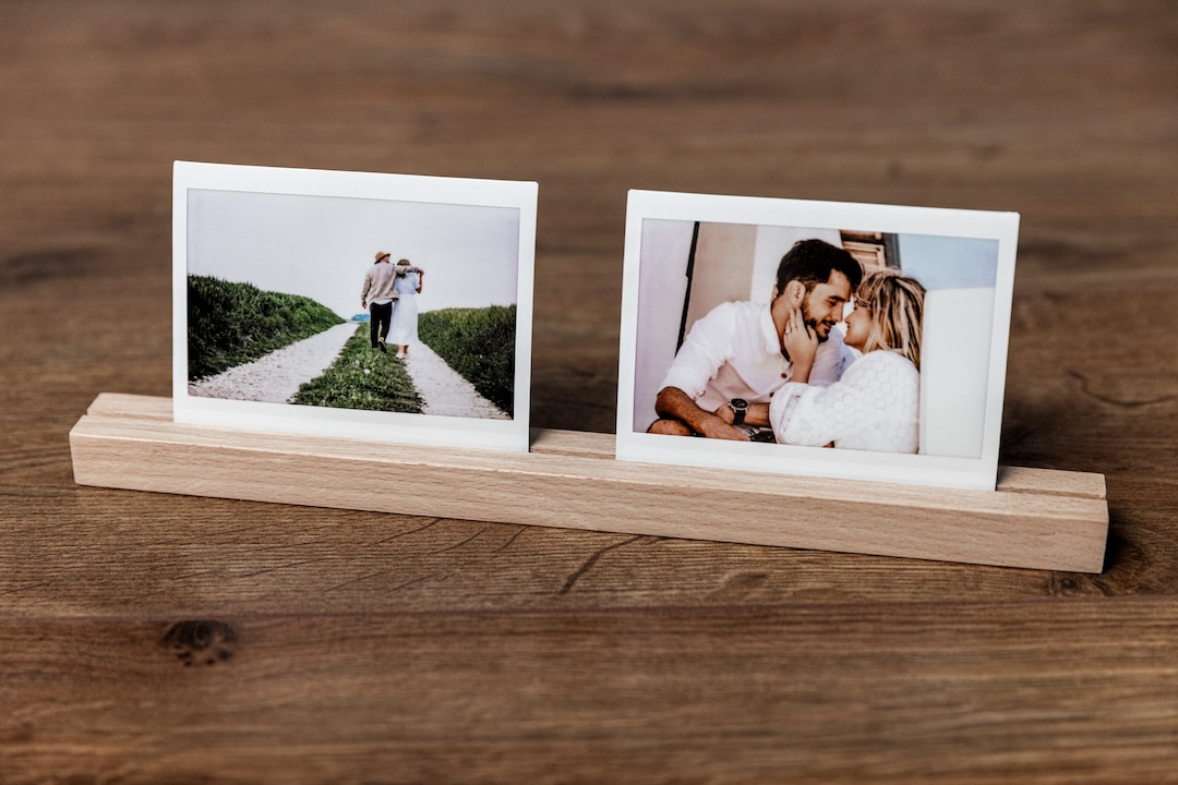Fotohalter aus Holz, 30 cm, Gravur, Buche, Polaroid, Fotoständer ...