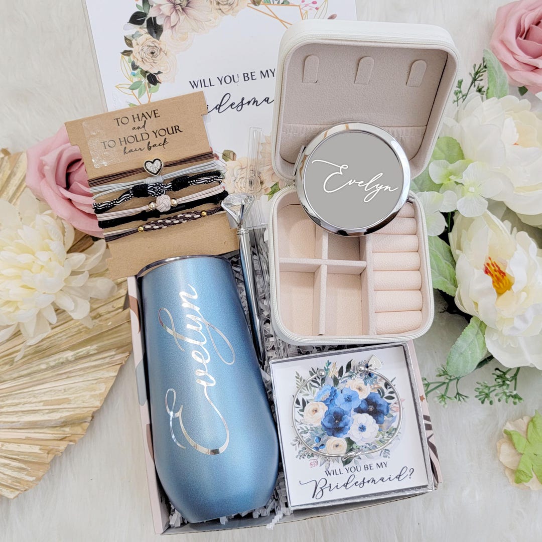 Personalized Bridesmaid Proposal Gift Box: Tumbler, Bracelet, Boho Hair ...