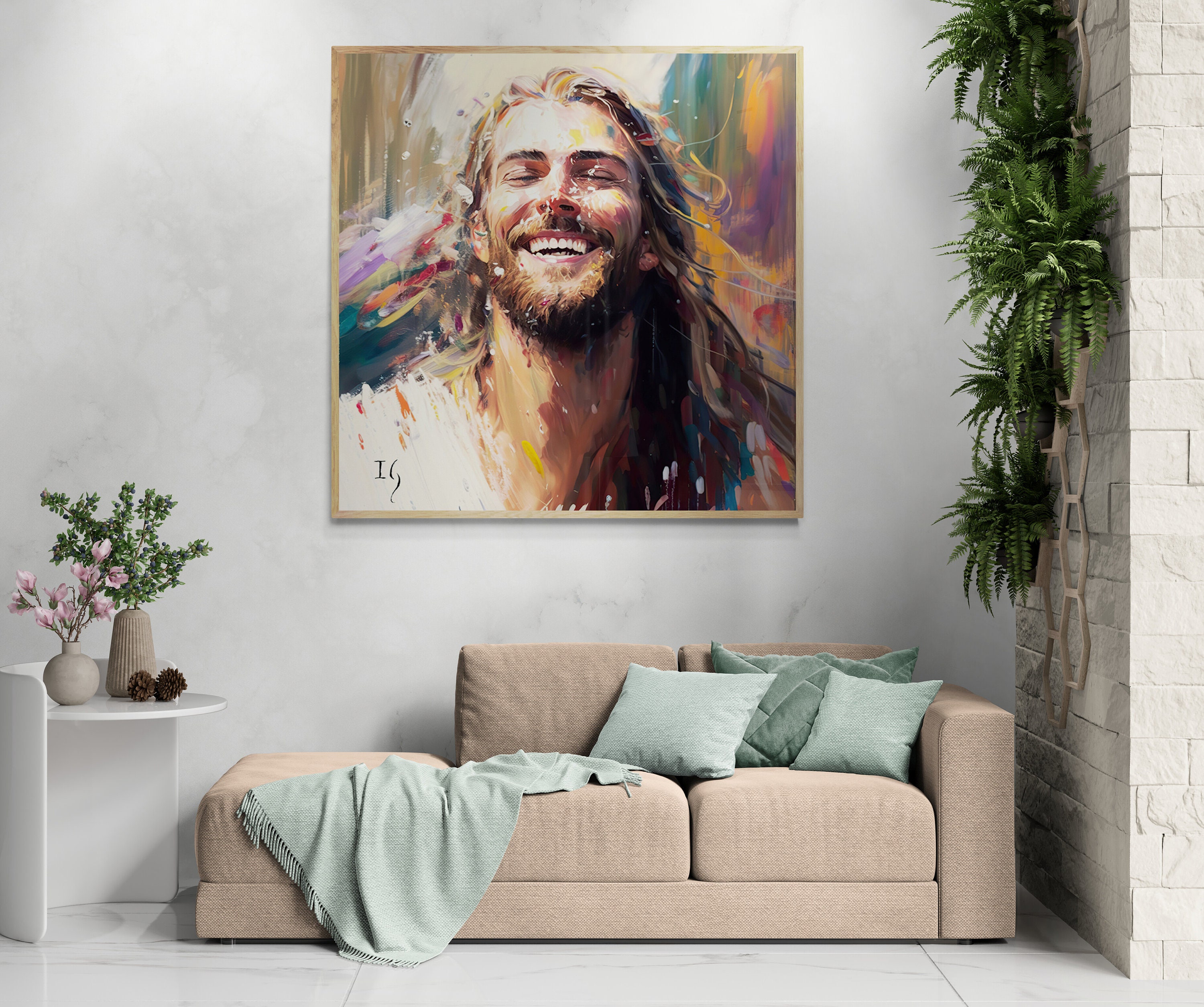 Smiling Jesus Print: Modern Christian Wall Art - Etsy