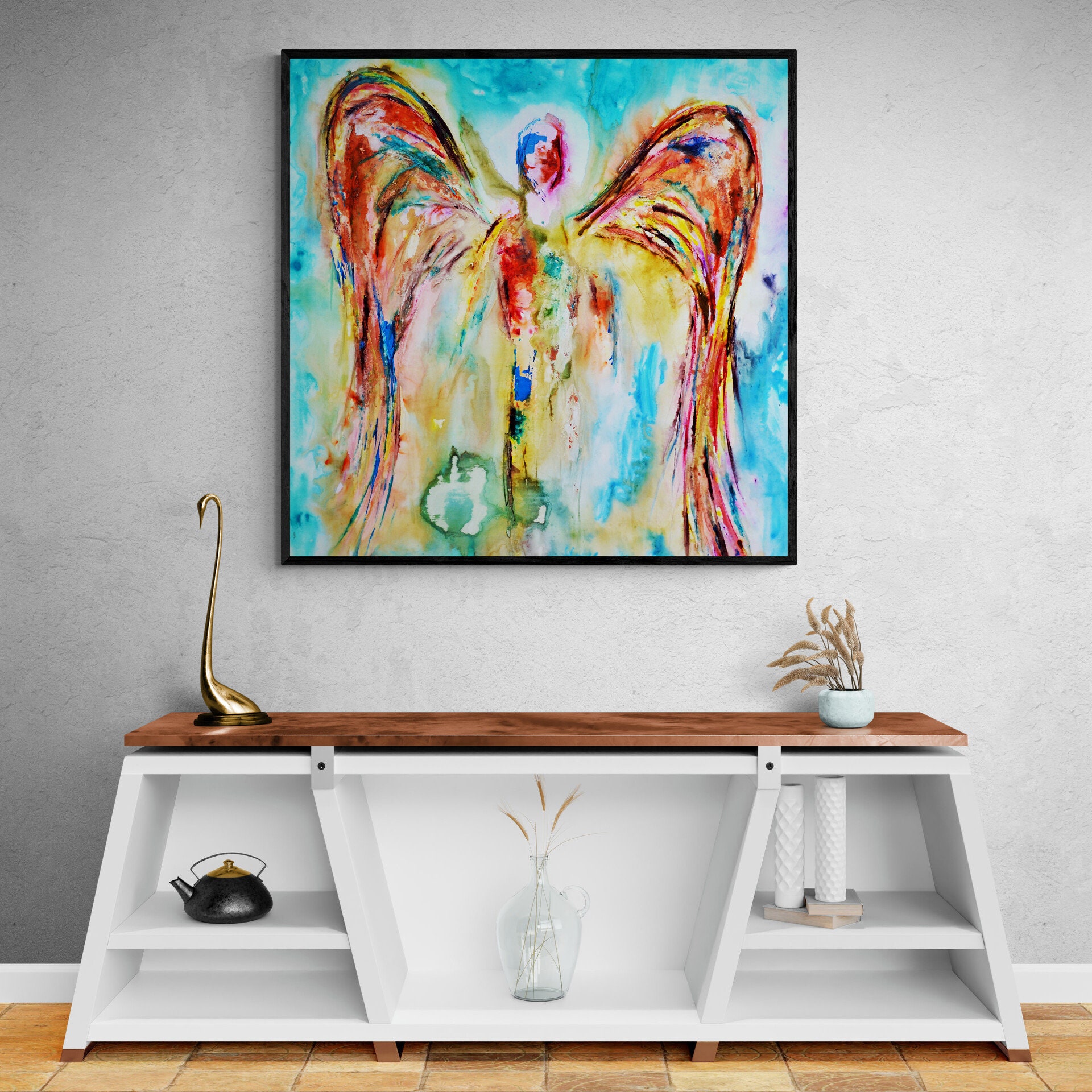 Colorful Abstract Christian Art Print Interactive Angel With Wings Wall ...
