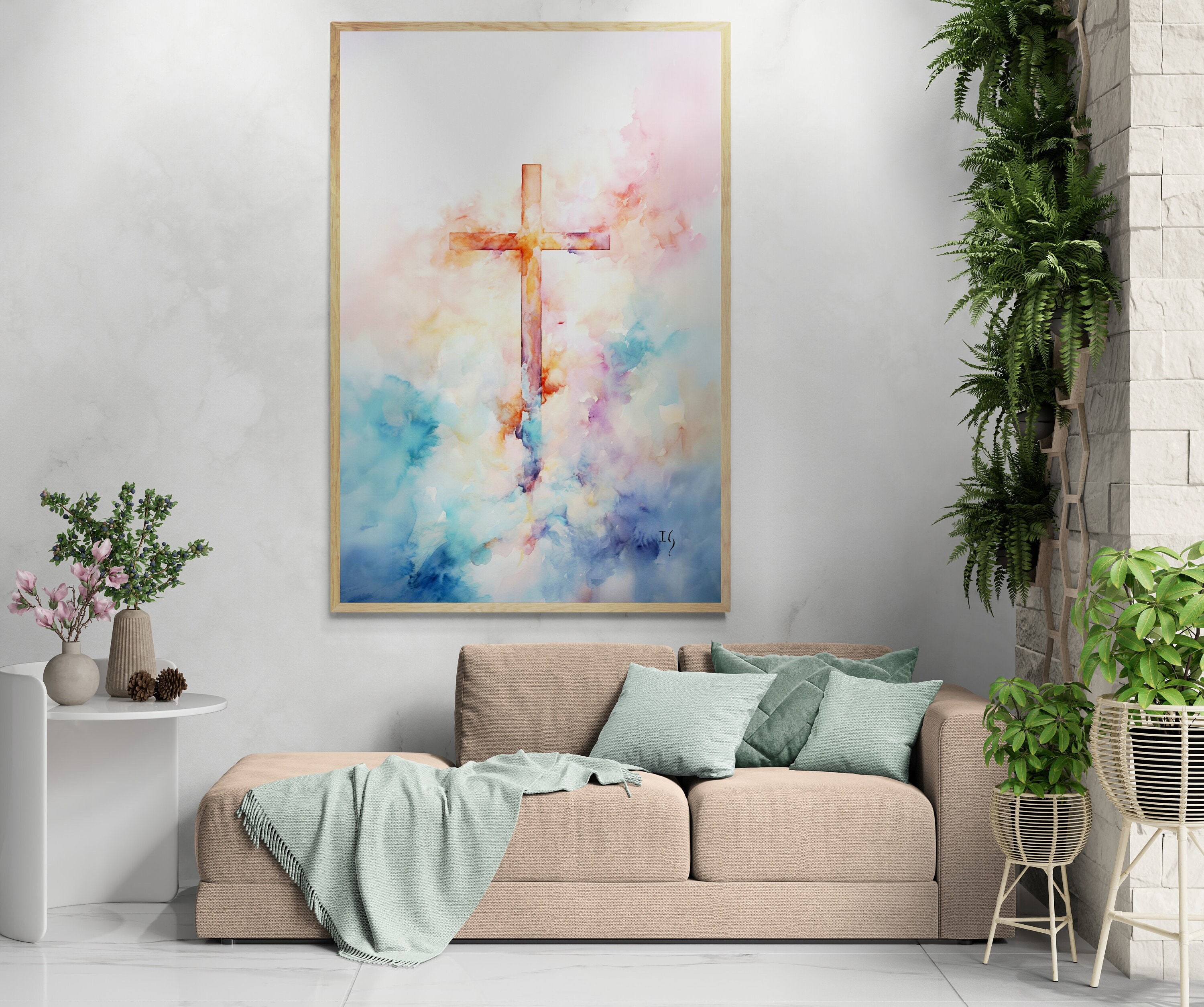 Digital Print Christian Cross Wall Art, Abstract Christian Art ...