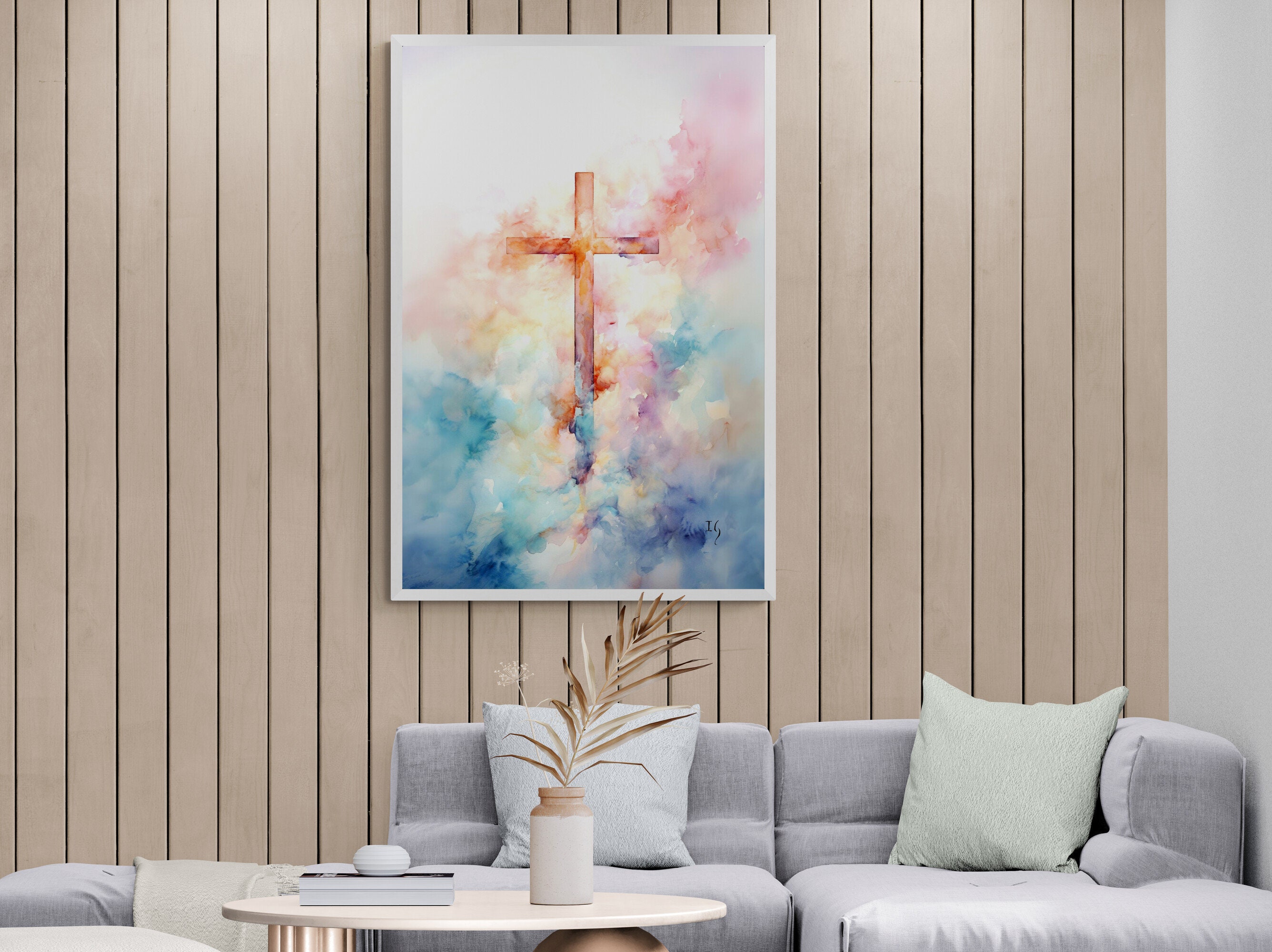 Digital Print Christian Cross Wall Art, Abstract Christian Art ...
