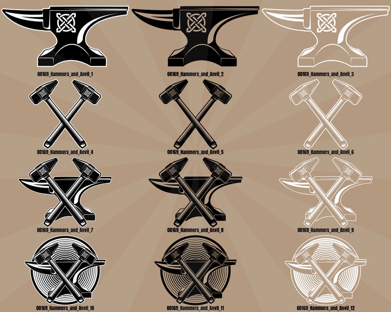 Viking Forge Anvil and Hammers Art Logo .svg .png Vector for - Etsy
