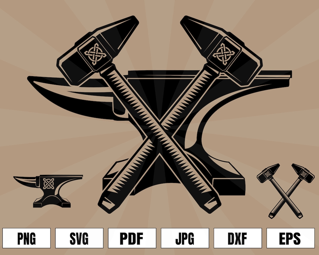 Viking Forge Anvil and Hammers Art Logo .svg .png Vector for Digital ...
