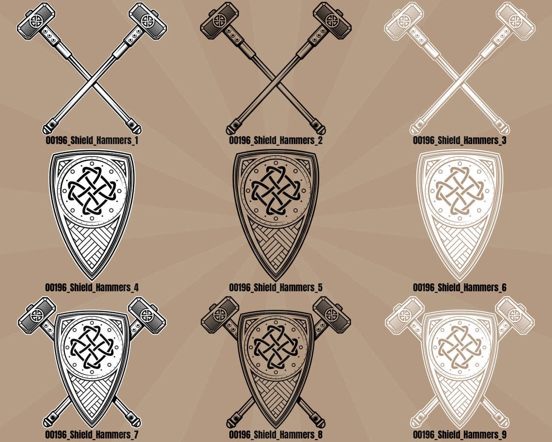 Viking Coat of Arms Shield Hammers Norse Tattoo Art Logo .svg - Etsy