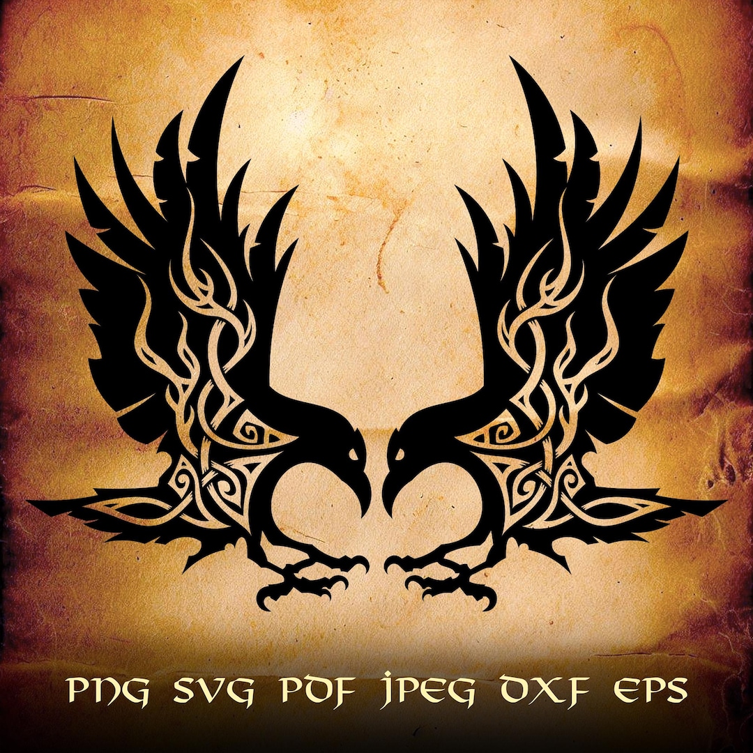Viking Tattoo Celtic Raven Hugin Munin Logo Art .svg .png Vector for ...