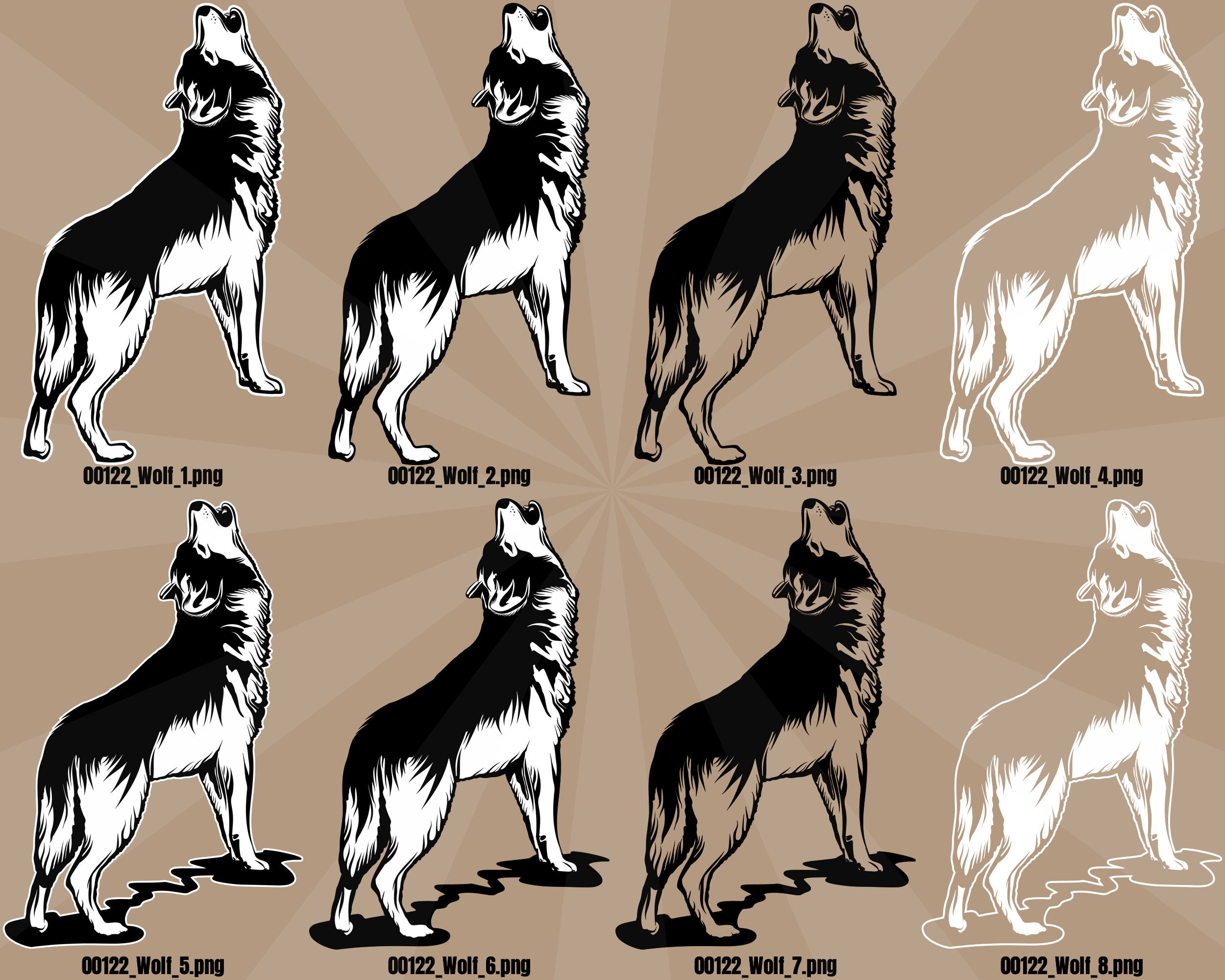 Wolf Howling at the Moon Art Logo .svg .png Vector for Digital | Etsy