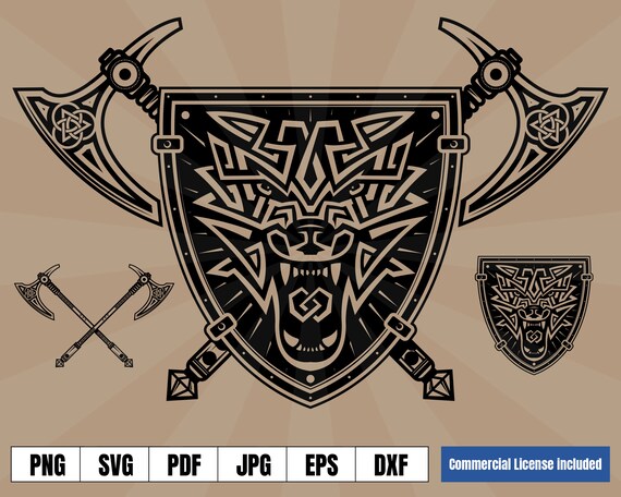 Viking Wolf Shield and Axes Coat of Arms Art Logo .svg .png - Etsy