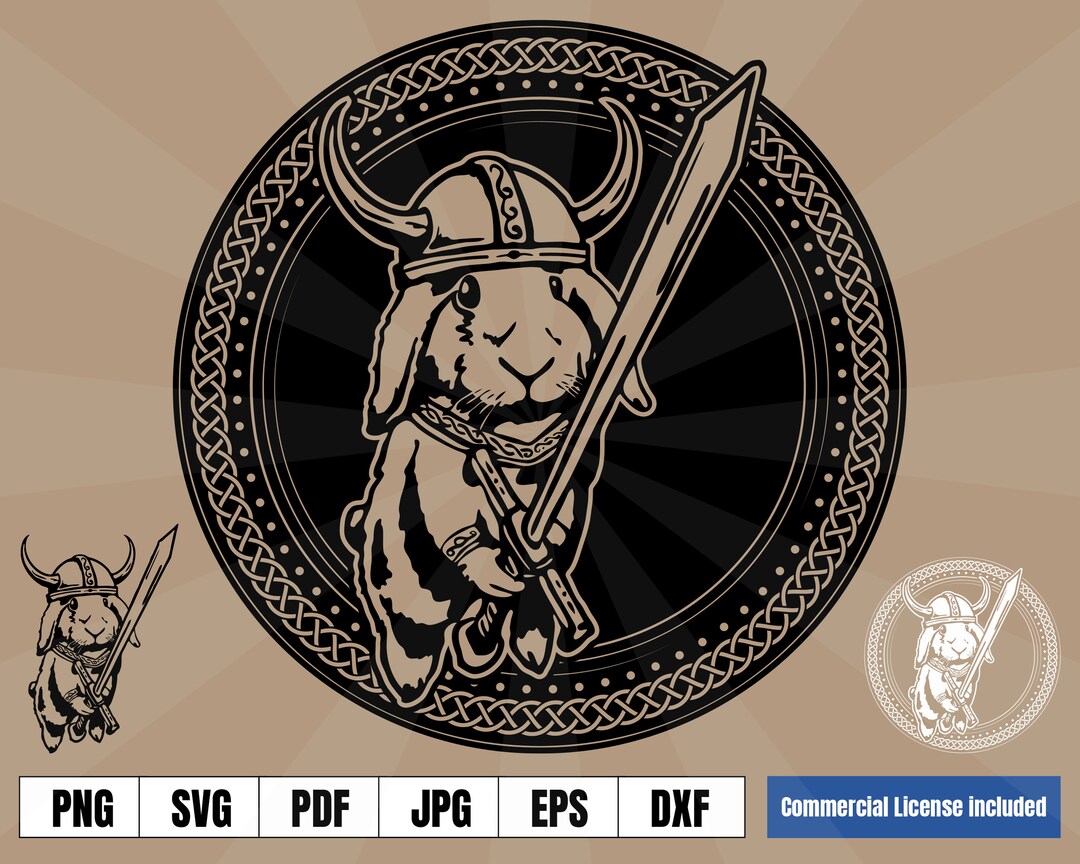 Cute Little Rabbit With a Viking Helmet and Sword .svg .png Vector for ...
