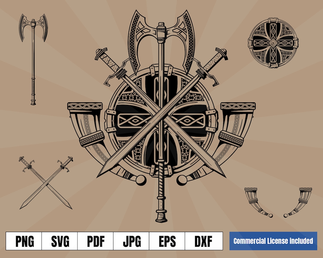 Viking Armor Shield, Swords, Axe Logo & Tattoo .svg .png Vector Artwork ...