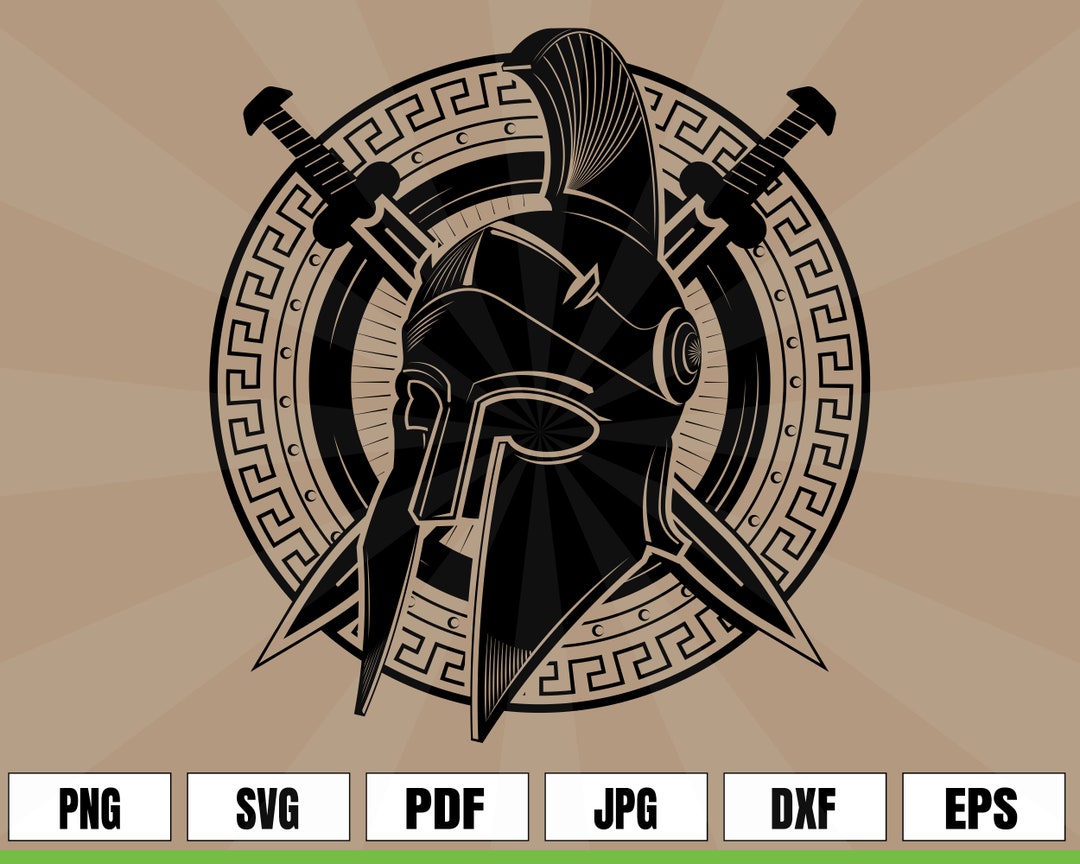 Spartan Greek Warrior Helmet With Swords and Shield Logo Tattoo .svg ...