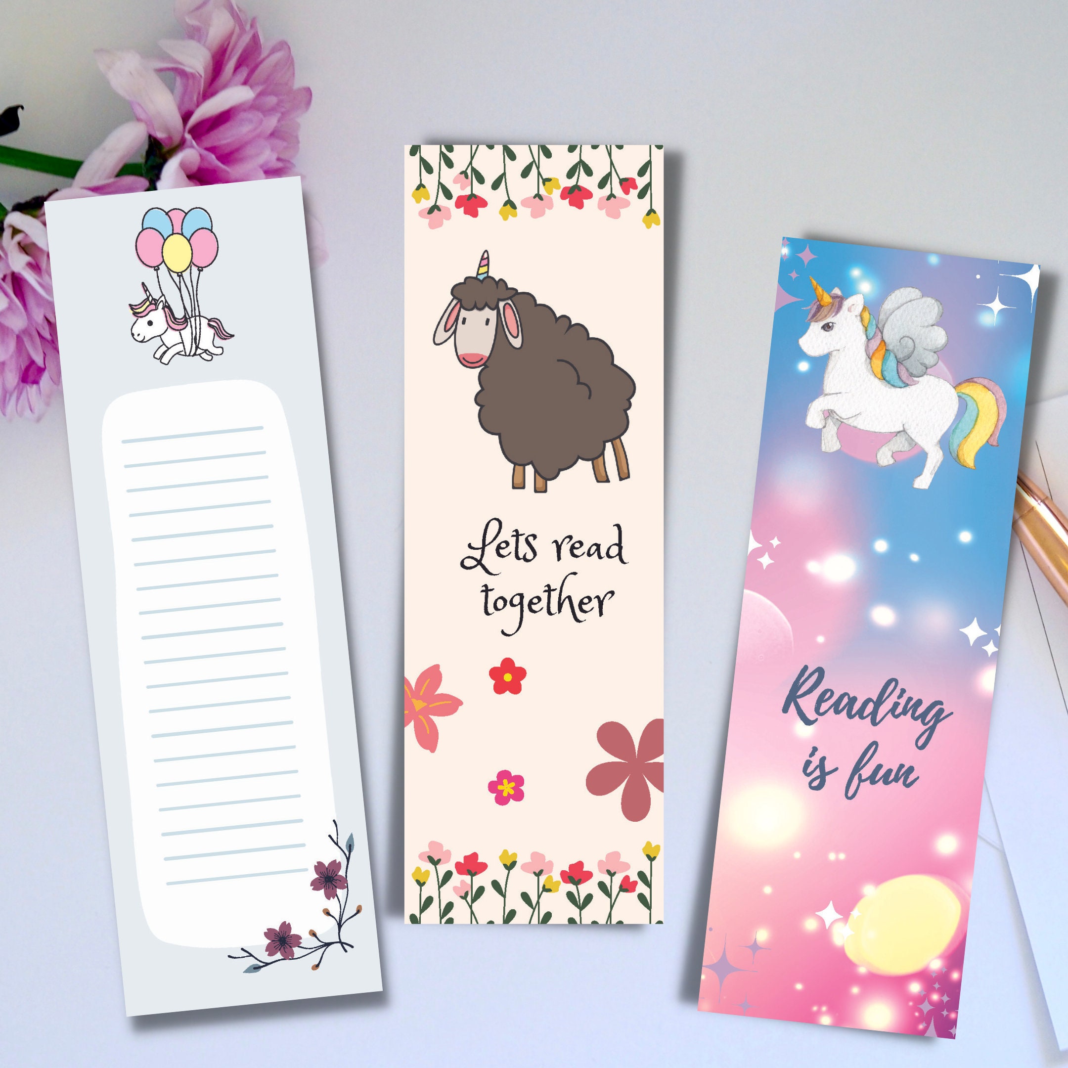 Printable Unicorn Bookmark | Set of 3 | Instant Digital Download - Etsy