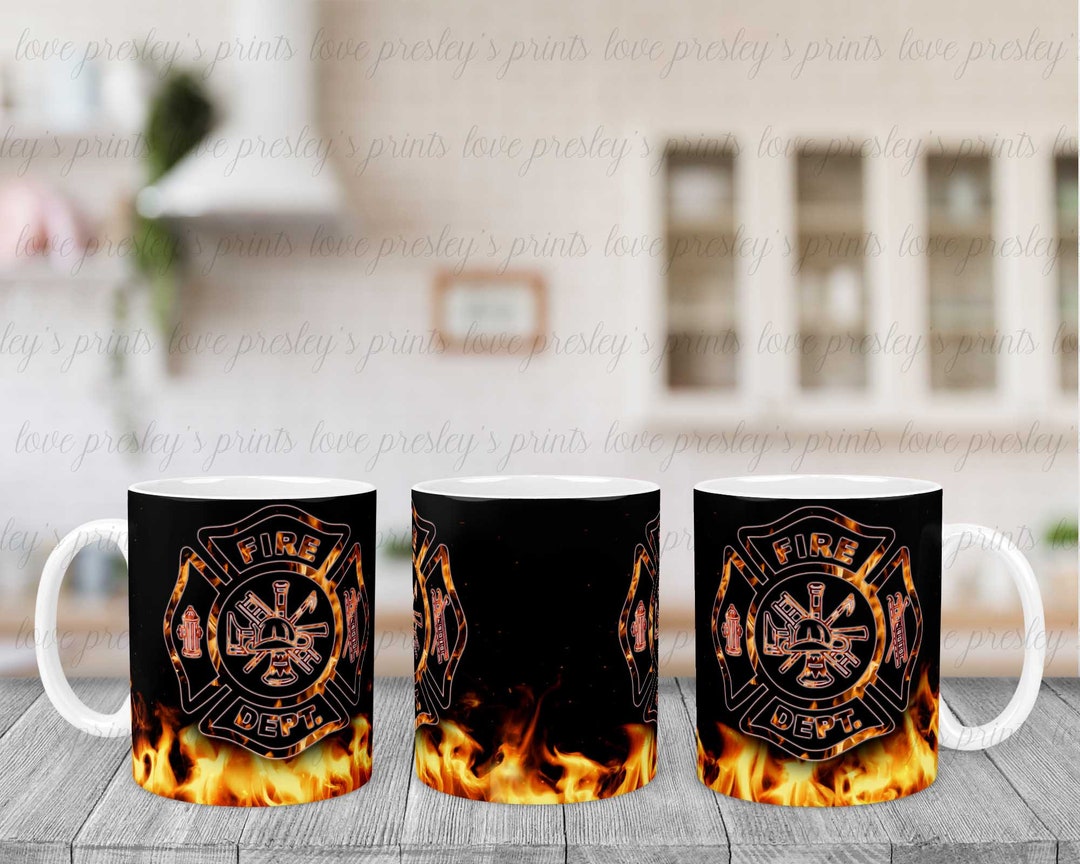 11oz and 15 Oz Firefighter Coffee Mug Sublimation Template, Flames ...