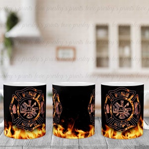 11oz and 15 Oz Firefighter Coffee Mug Sublimation Template, Flames ...