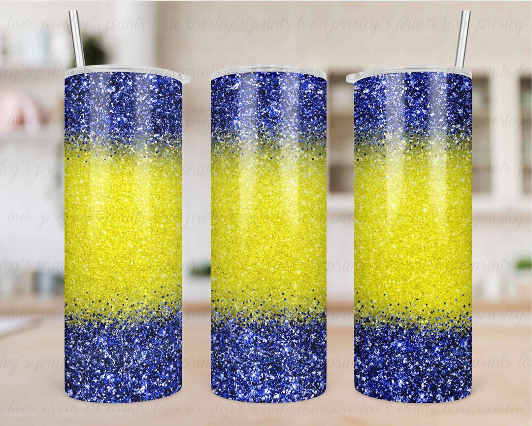 Yellow Blue Ombre Glitter Sublimation Tumbler Template - Etsy