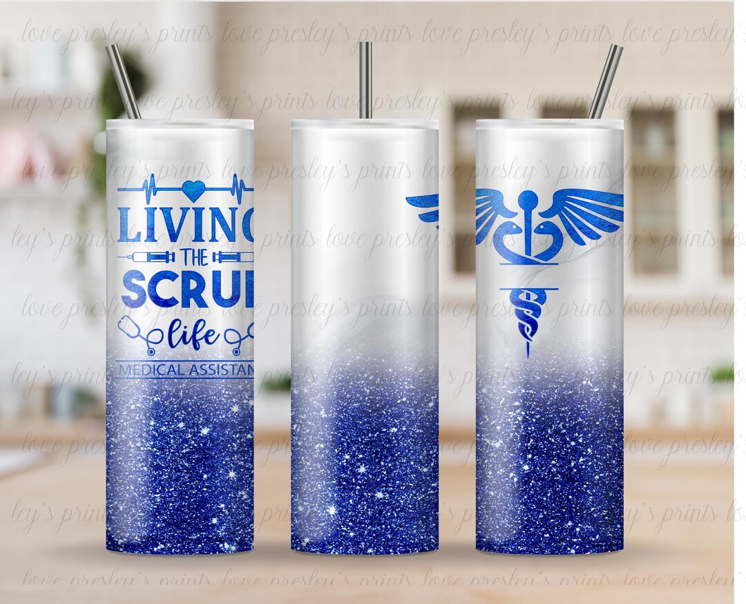 Blue Medical Assistant Marble Glitter Ombre Sublimation Tumbler ...