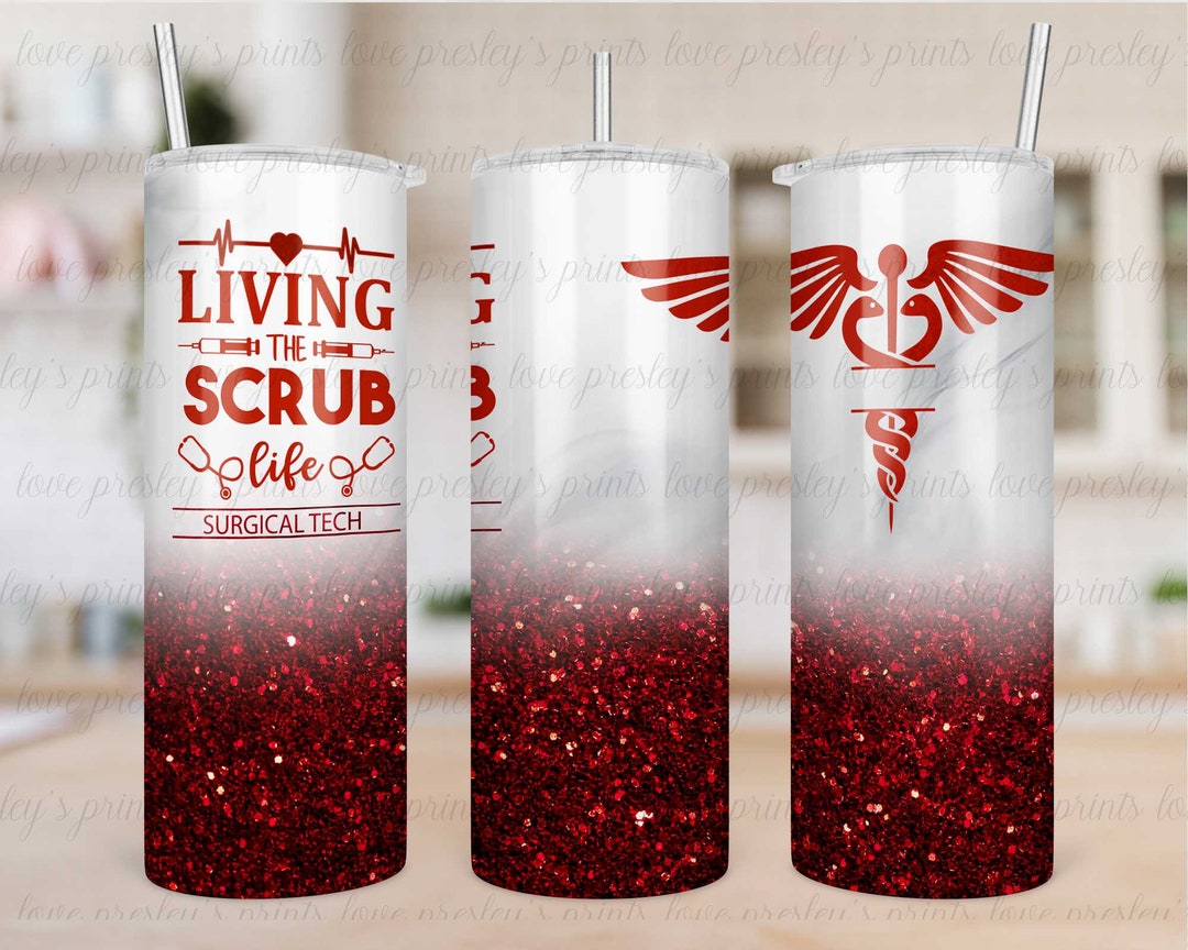 Deep Red Scrub Life Surgical Tech Marble Glitter Ombre Sublimation ...