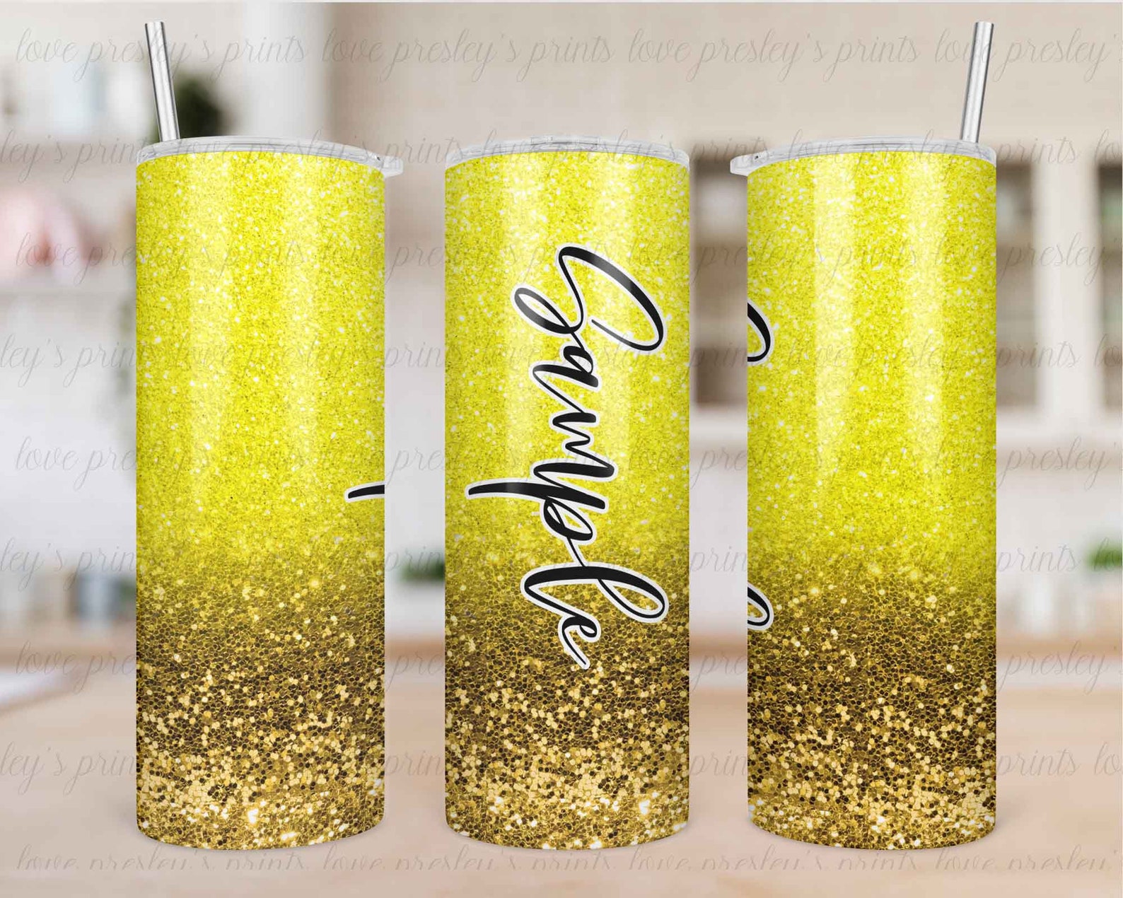 Yellow to Gold Glitter Sublimation Tumbler Template, Sublimation ...