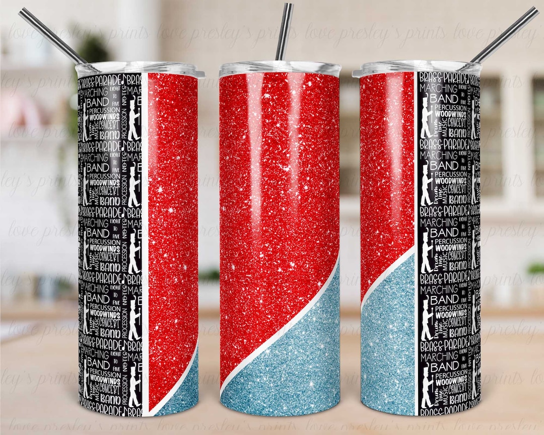 Light Blue Red Band, Sublimation Tumbler Template Glitter Split Design ...
