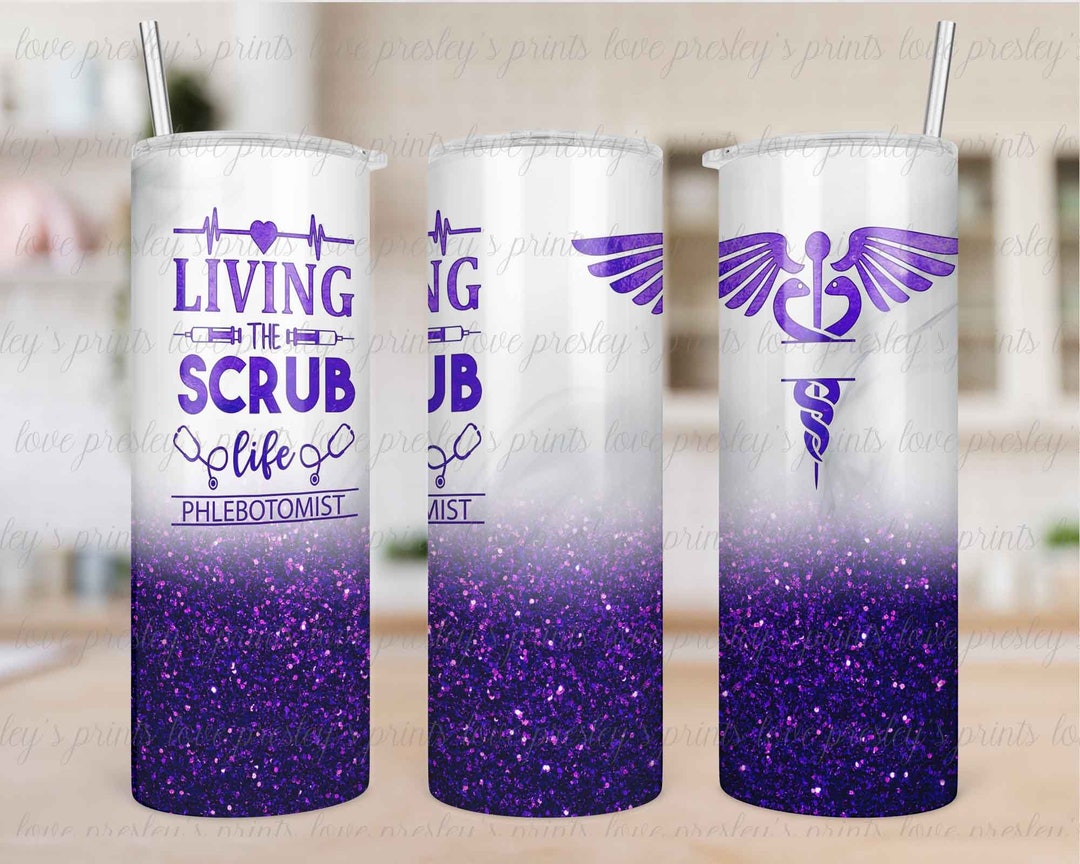 Dark Purple Phlebotomist Marble Glitter Ombre Sublimation Tumbler ...