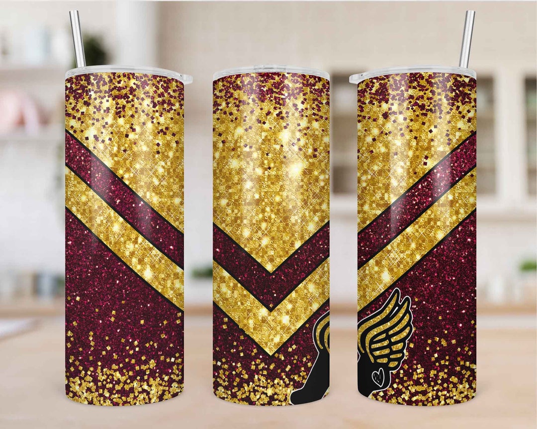 Maroon Gold Track Tumbler Sublimation, Track Tumbler Template, Design ...