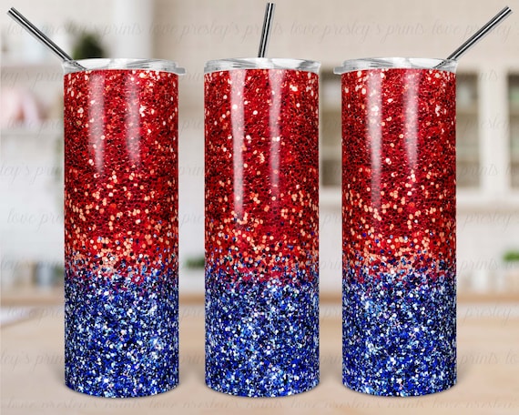 Sparkly Red to Blue Ombre digital glitter sublimation tumbler | Etsy