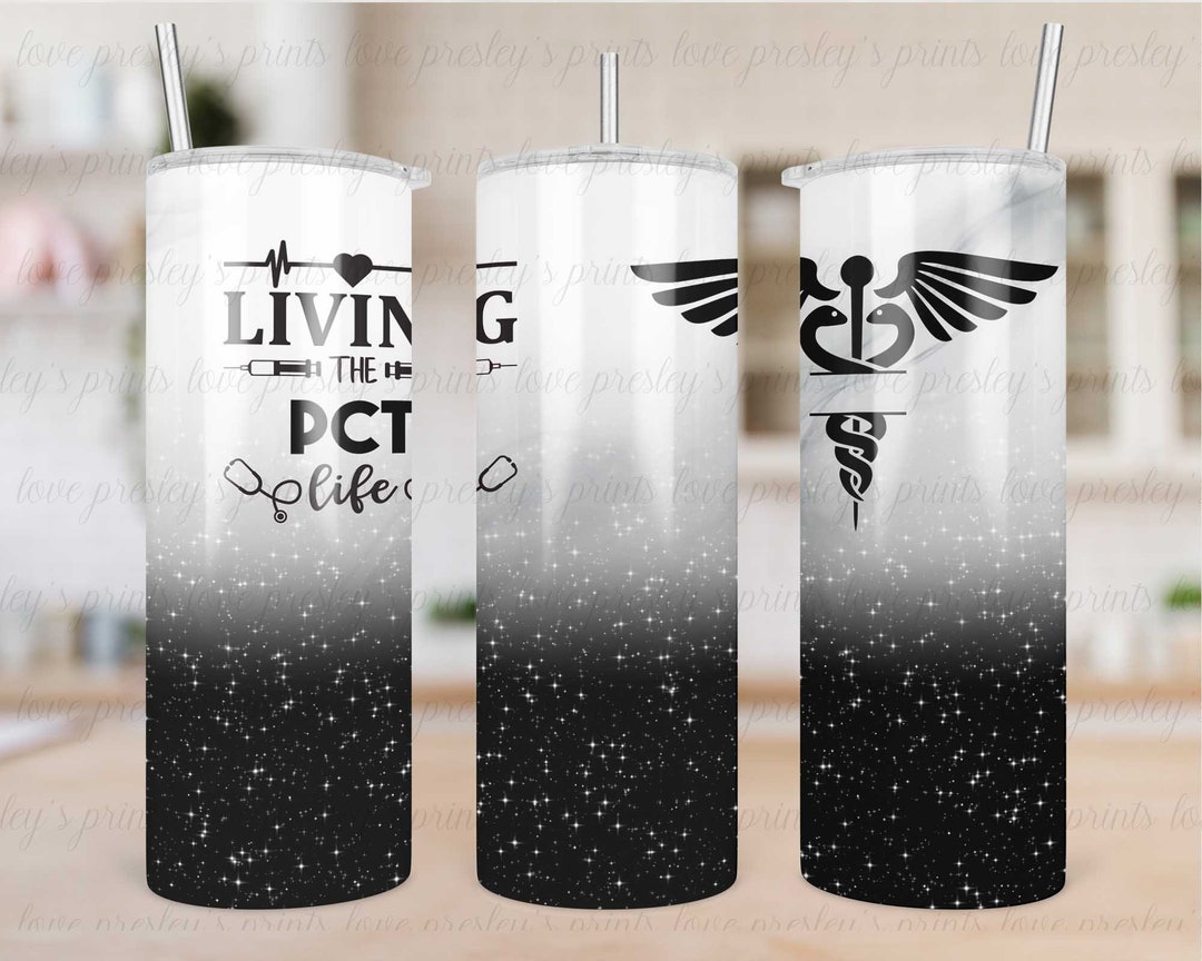 Living the PCT Life Patient Care Technician Glitter Marble Black ...