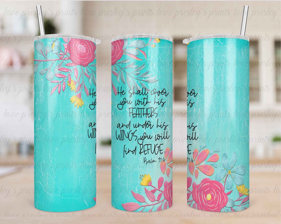 Rustic Teal Scripture Tumbler, Bible Verse Tumbler, He Shall Cover You ...