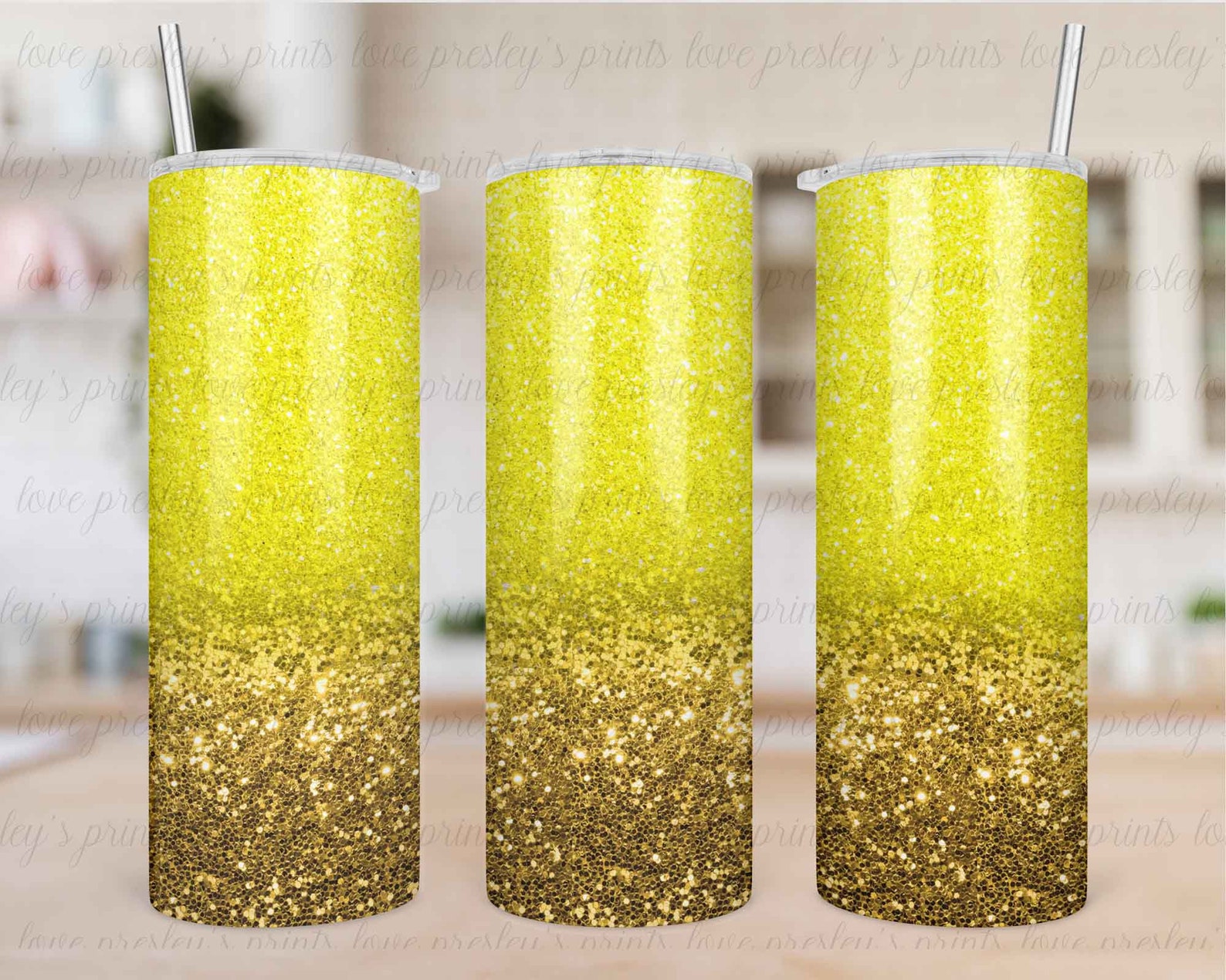 Yellow to Gold Glitter Sublimation Tumbler Template, Sublimation ...