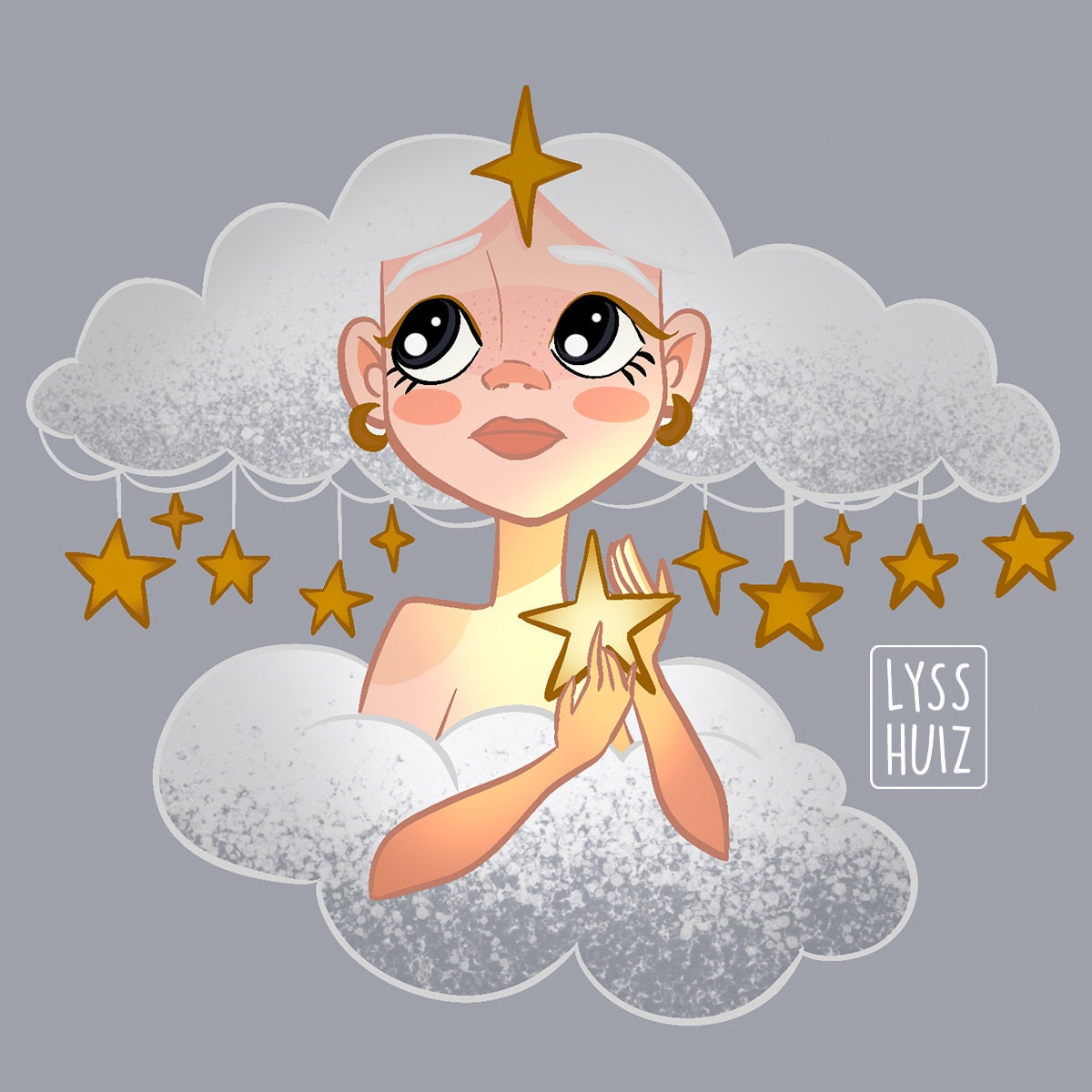 PRINT Cloud Girl concept by Markiadoodles 4x4 - Etsy